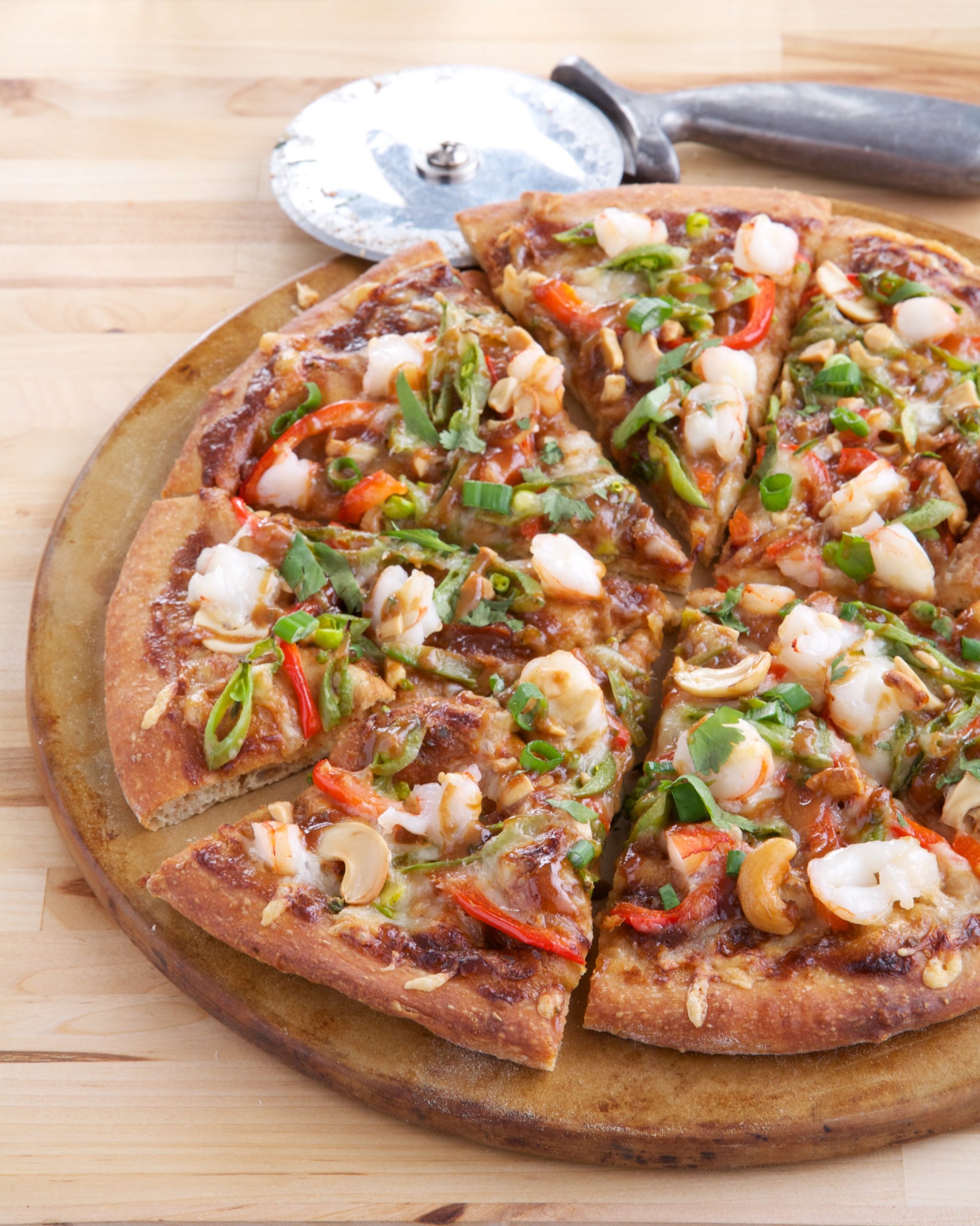 Thai Pizza with Shrimp, Asian Vegetables and Peanut Dressing - Rose Reisman