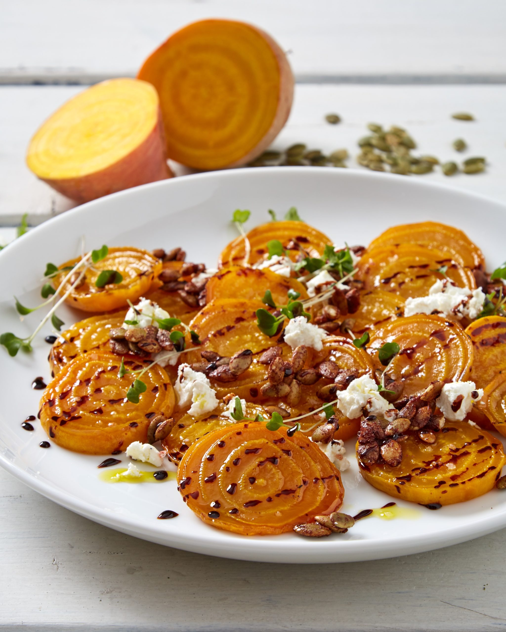 Roasted Golden Beets with Goat Cheese and Candied Pumpkin Seeds Salad ...